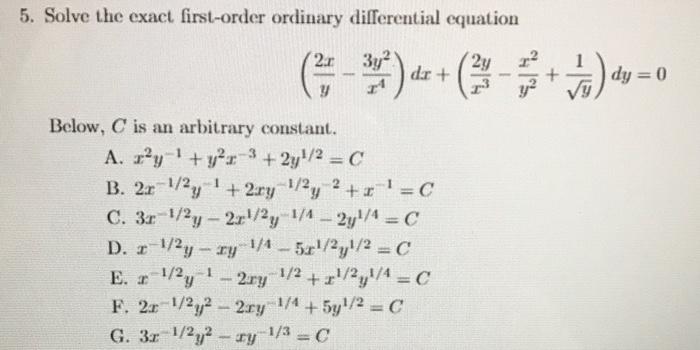 Solved 5. Solve the exact first-order ordinary differential | Chegg.com