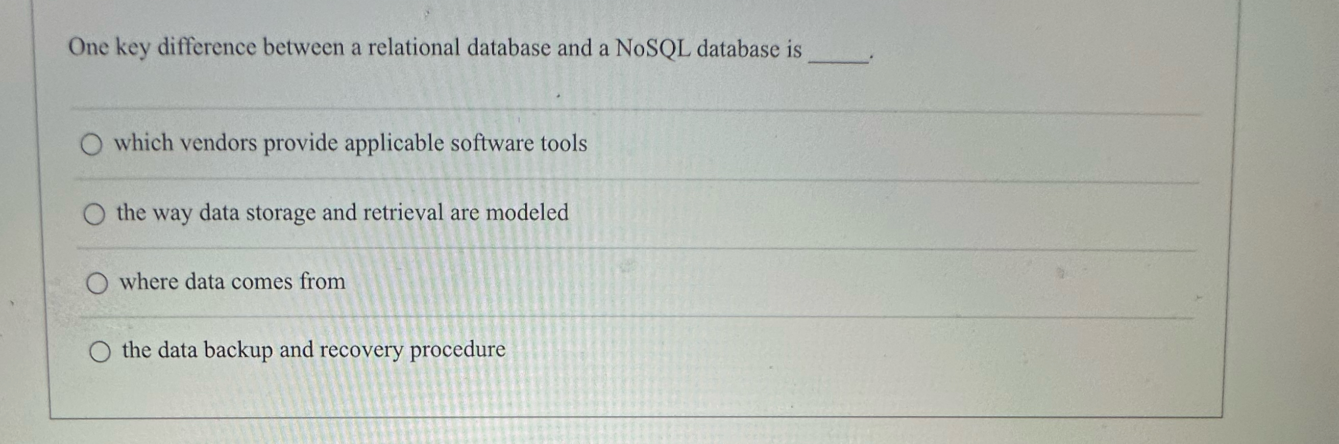 Solved One key difference between a relational database and | Chegg.com