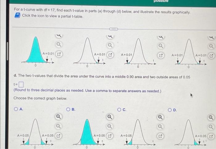 Solved For a t-curve with df = 17, find each t-value in | Chegg.com