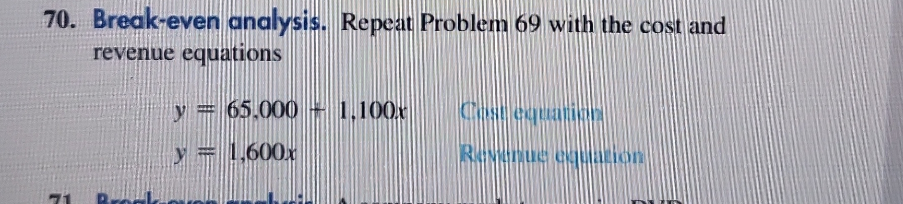 Solved Break-even analysis. Repeat Problem 69 ﻿with the cost | Chegg.com