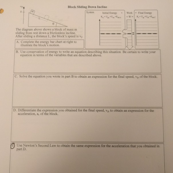 Solved Block Sliding Down Incline System Initial Energy - | Chegg.com