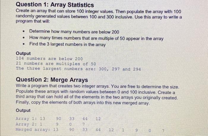 Solved Question 1: Array Statistics Create an array that can | Chegg.com