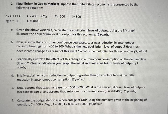 Solved 2. (Equilibrium in Goods Market) Suppose the United | Chegg.com