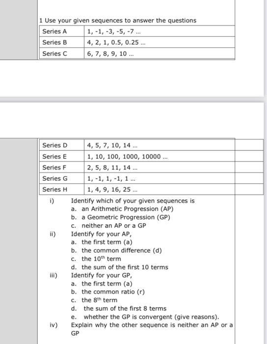 Solved 1 Use your given sequences to answer the questions | Chegg.com
