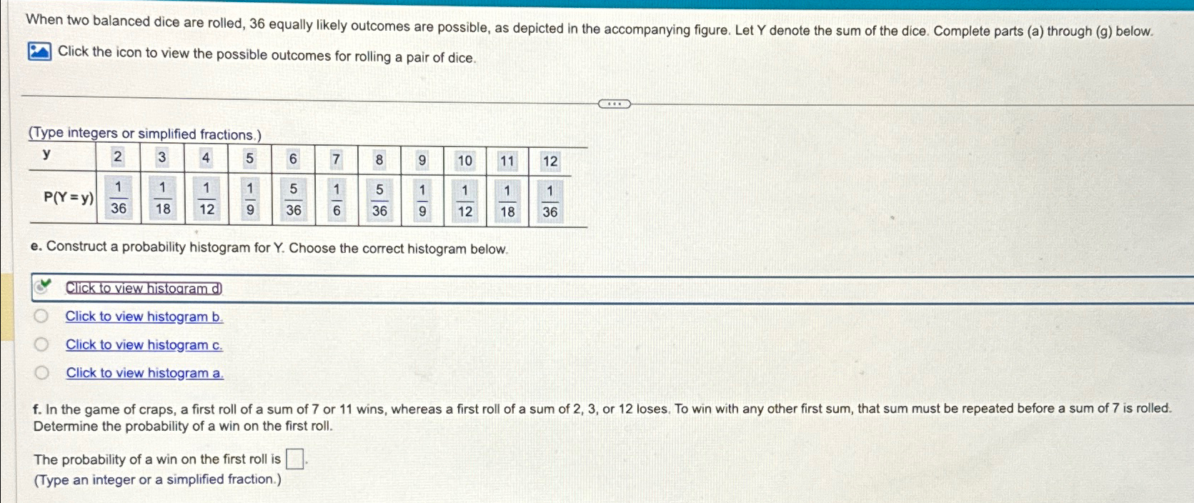 Solved When two balanced dice are rolled, 36 ﻿equally likely | Chegg.com