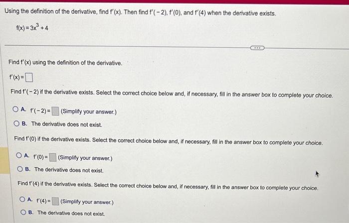 Solved Using the definition of the derivative, find f′(x). | Chegg.com