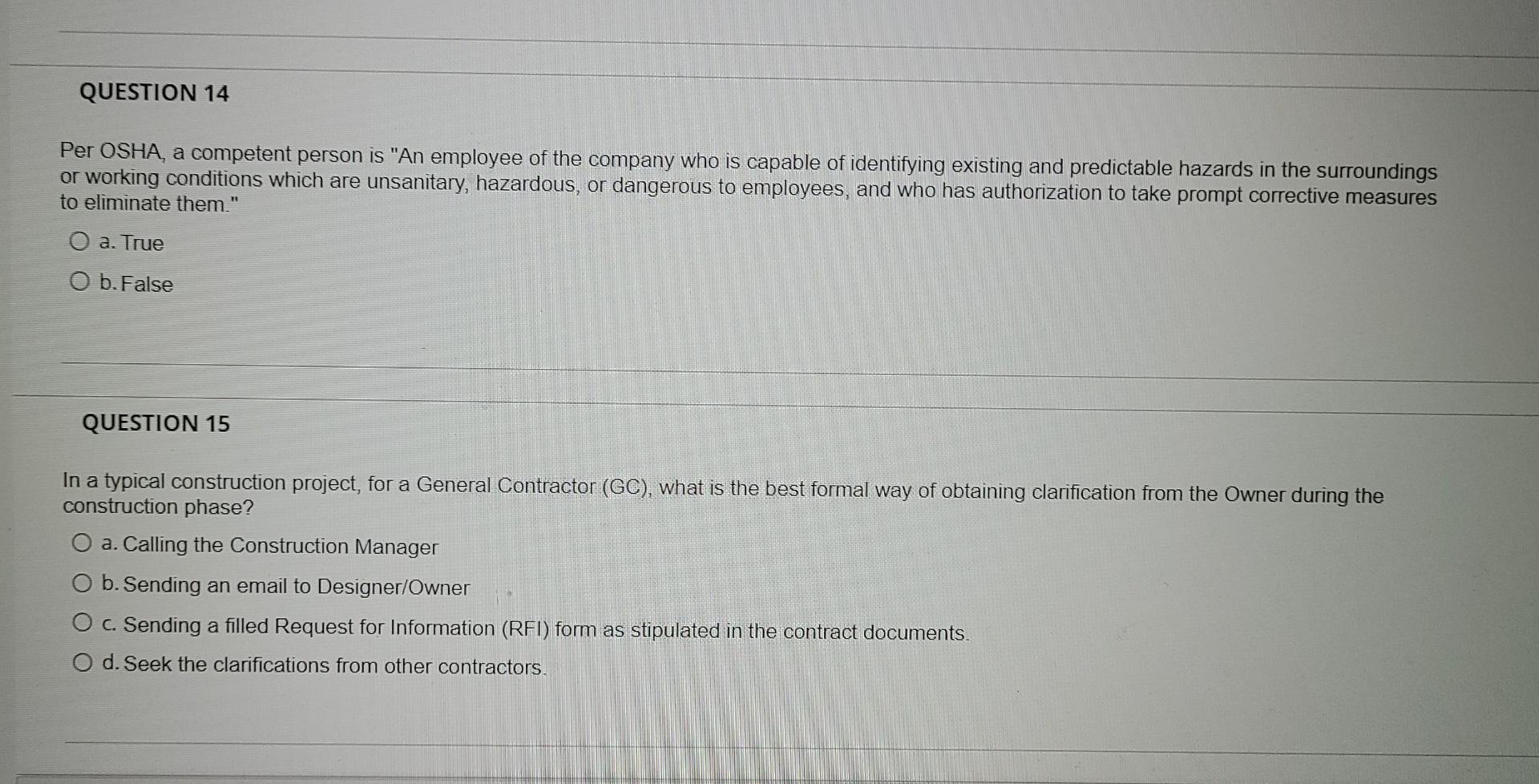 Solved QUESTION 14 Per OSHA, a competent person is "An | Chegg.com