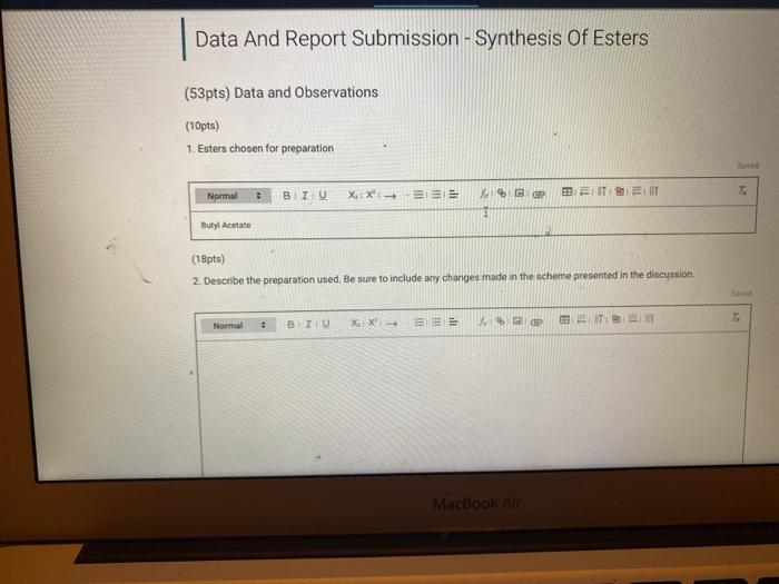 Solved Data And Report Submission - Synthesis Of Esters | Chegg.com
