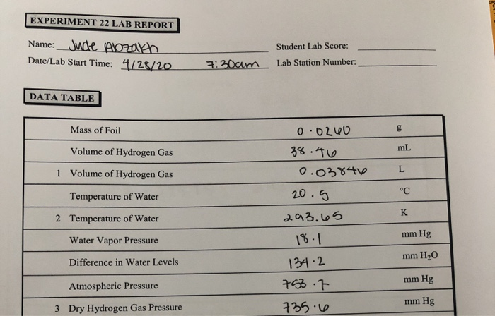 Solved How do I find the dry hydrogen gas pressure I think I | Chegg.com