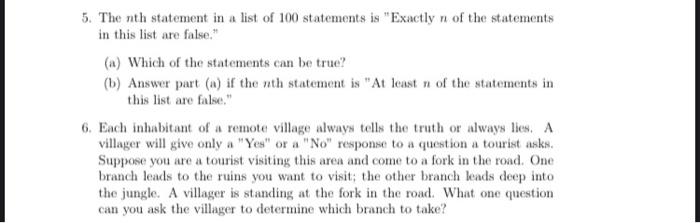Solved 5. The nth statement in a list of 100 statements is | Chegg.com