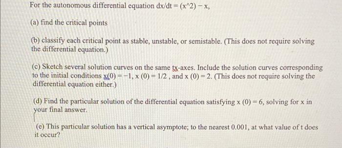 Solved For the autonomous differential equation dx/dt = | Chegg.com