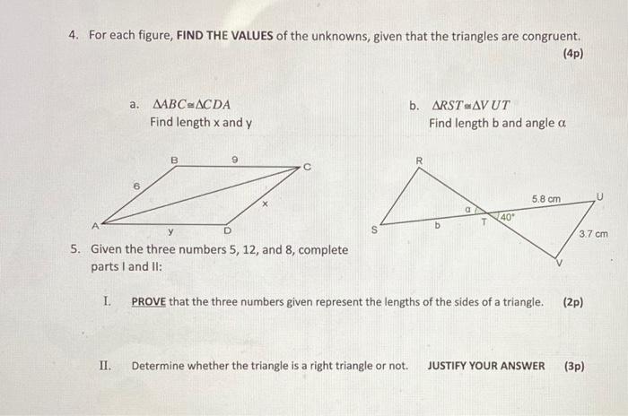 Solved 4. For each figure, FIND THE VALUES of the unknowns, | Chegg.com