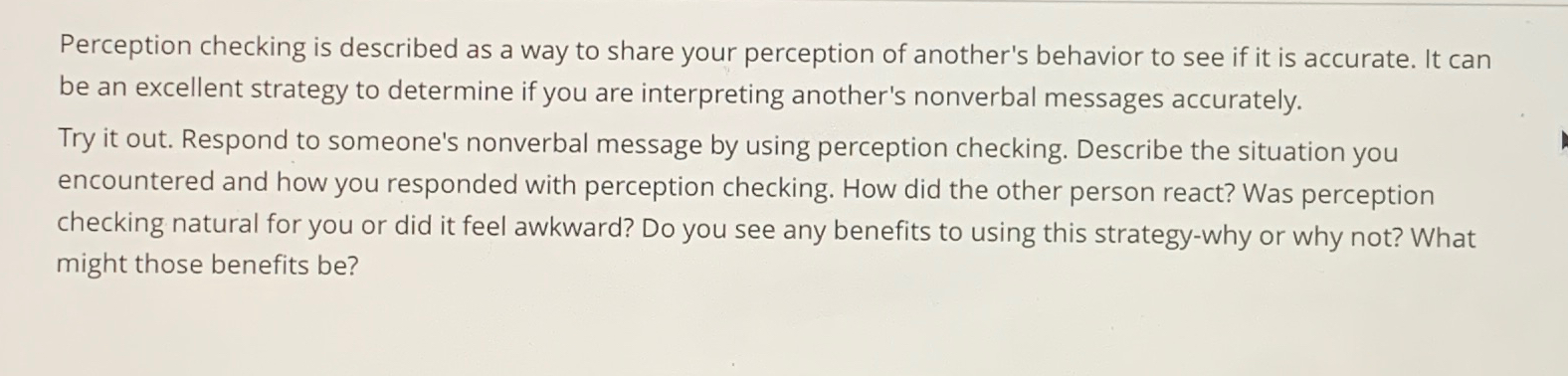 Solved Perception checking is described as a way to share | Chegg.com