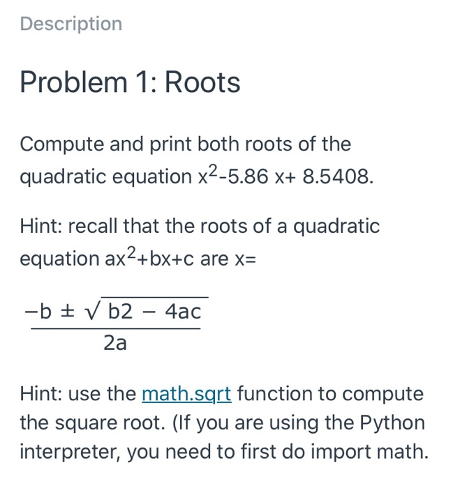 Solved Navigate to the Math.sqrt(x) library to solve the | Chegg.com