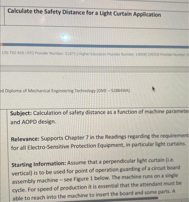 Calculate the Safety Distance for a Light Curtain | Chegg.com