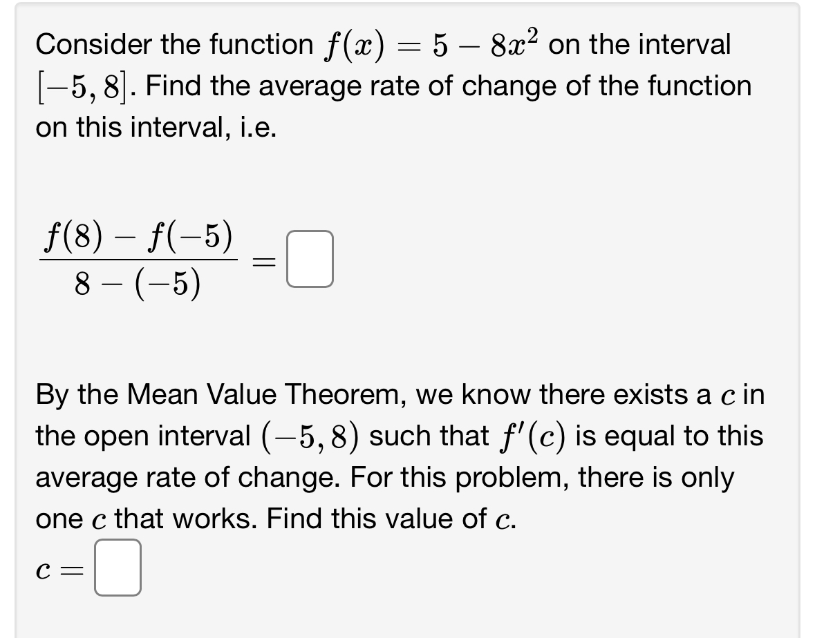 Solved Consider the function f(x)=5-8x2 ﻿on the interval | Chegg.com