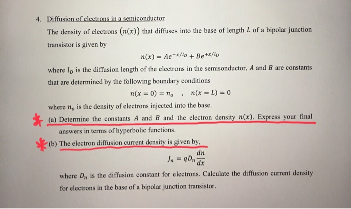Solved 4. Diffusion of electrons in a semiconductor The | Chegg.com