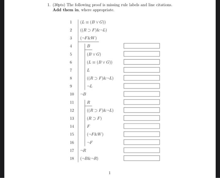 1. (30pts) The following proof is missing rule labels | Chegg.com