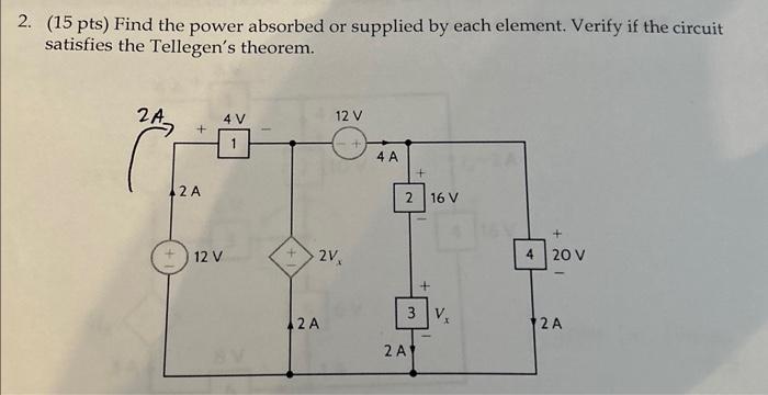 Solved 2. (15 pts) Find the power absorbed or supplied by | Chegg.com