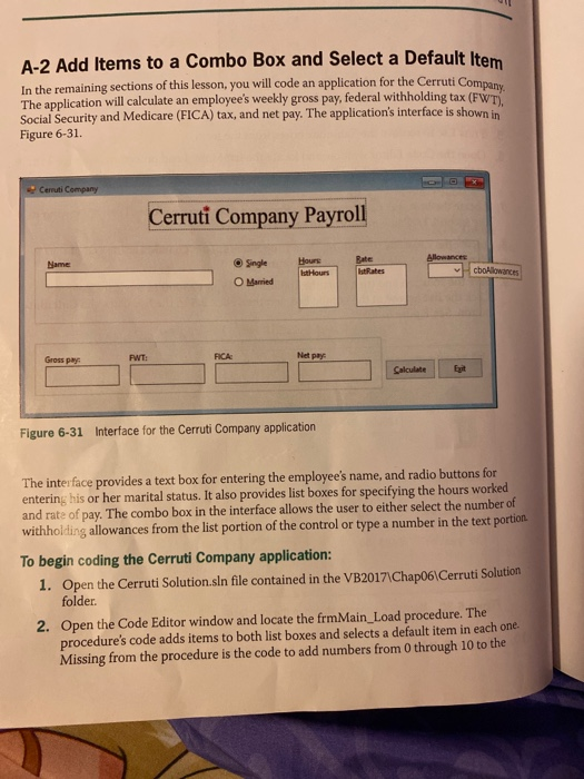 Solved A-2 Add Items to a Combo Box and Select a Default | Chegg.com