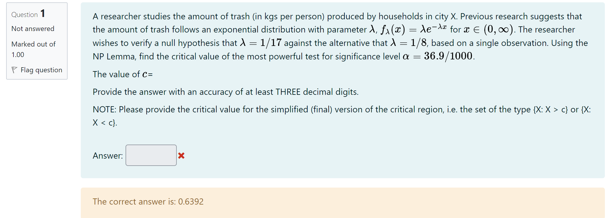 Solved A researcher studies the amount of trash (in kgs per | Chegg.com