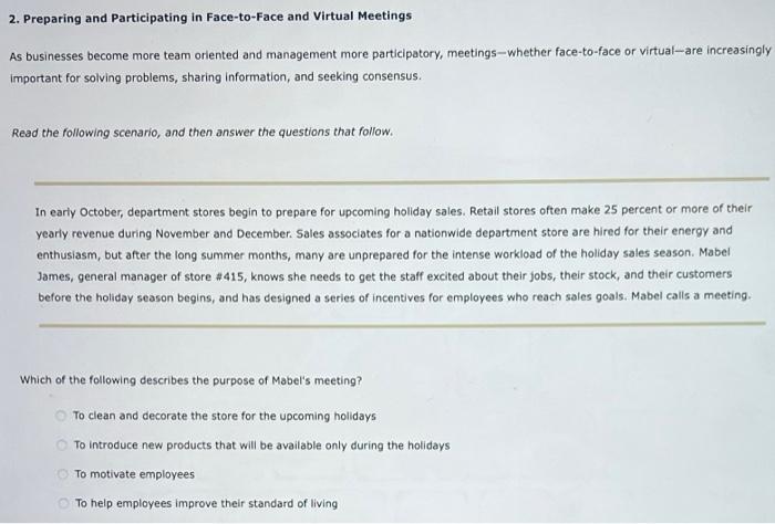 Solved 2. Preparing and Participating in Face-to-face and | Chegg.com
