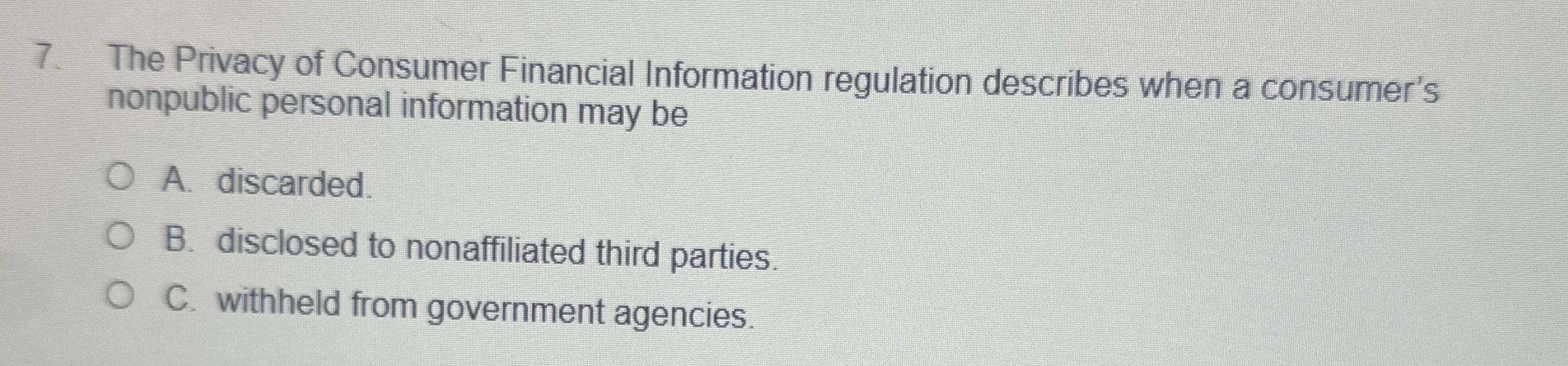 Solved The Privacy of Consumer Financial Information | Chegg.com