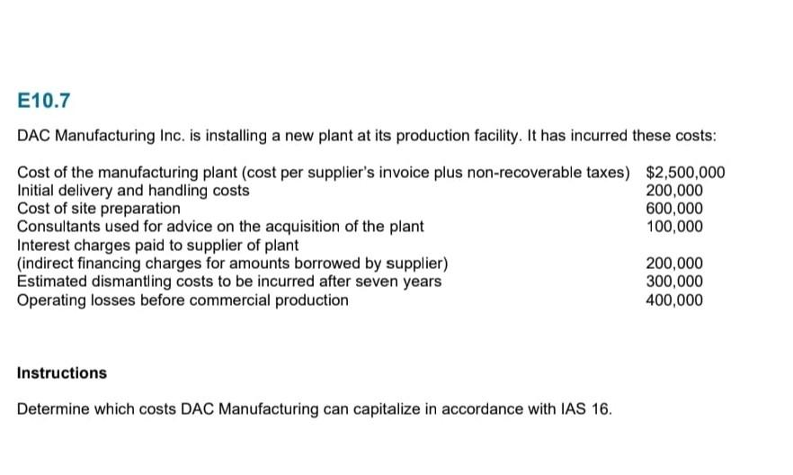 Solved Instructions Determine which costs DAC Manufacturing | Chegg.com