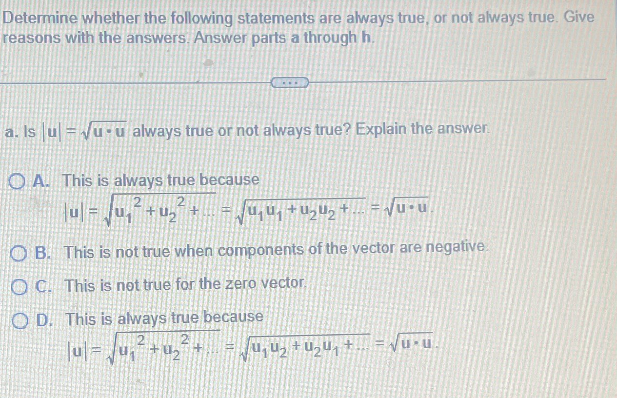 Solved Determine whether the following statements are always | Chegg.com