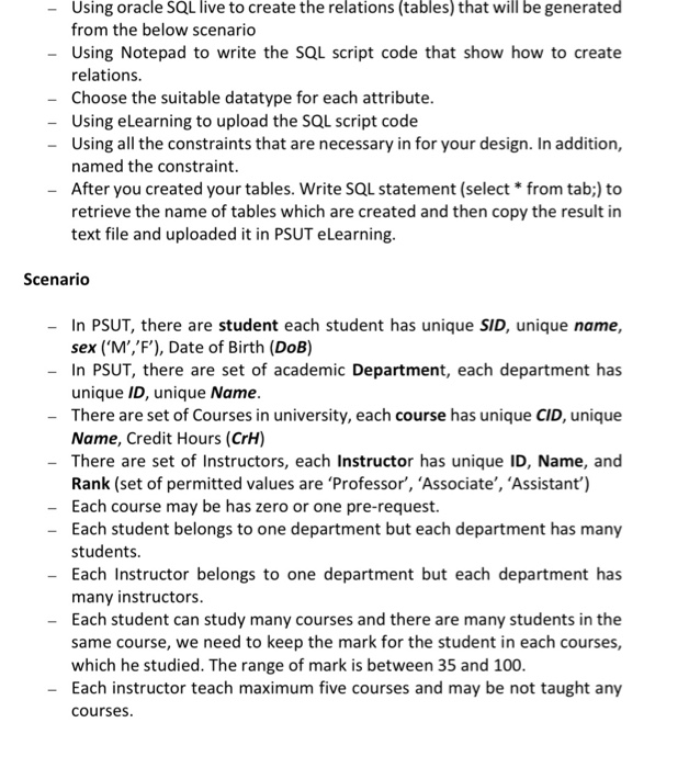Solved - Using oracle SQL live to create the relations | Chegg.com