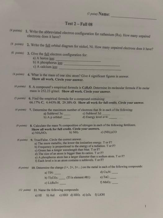 Solved 4 Pointsy 1 Write The Abbreviated Electron