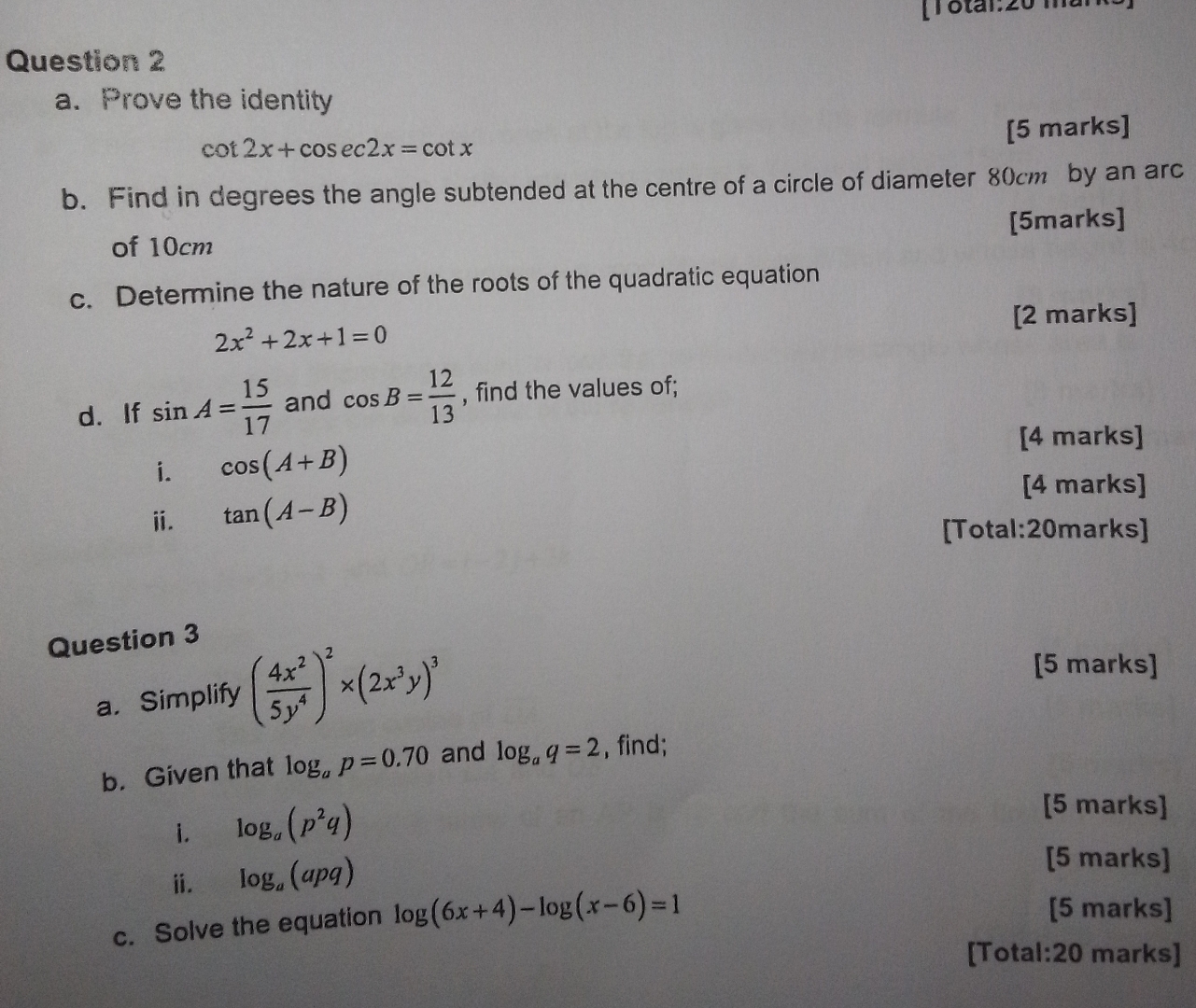Solved Question 2a. ﻿Prove the identitycot2x+cosec2x=cotx[5 | Chegg.com