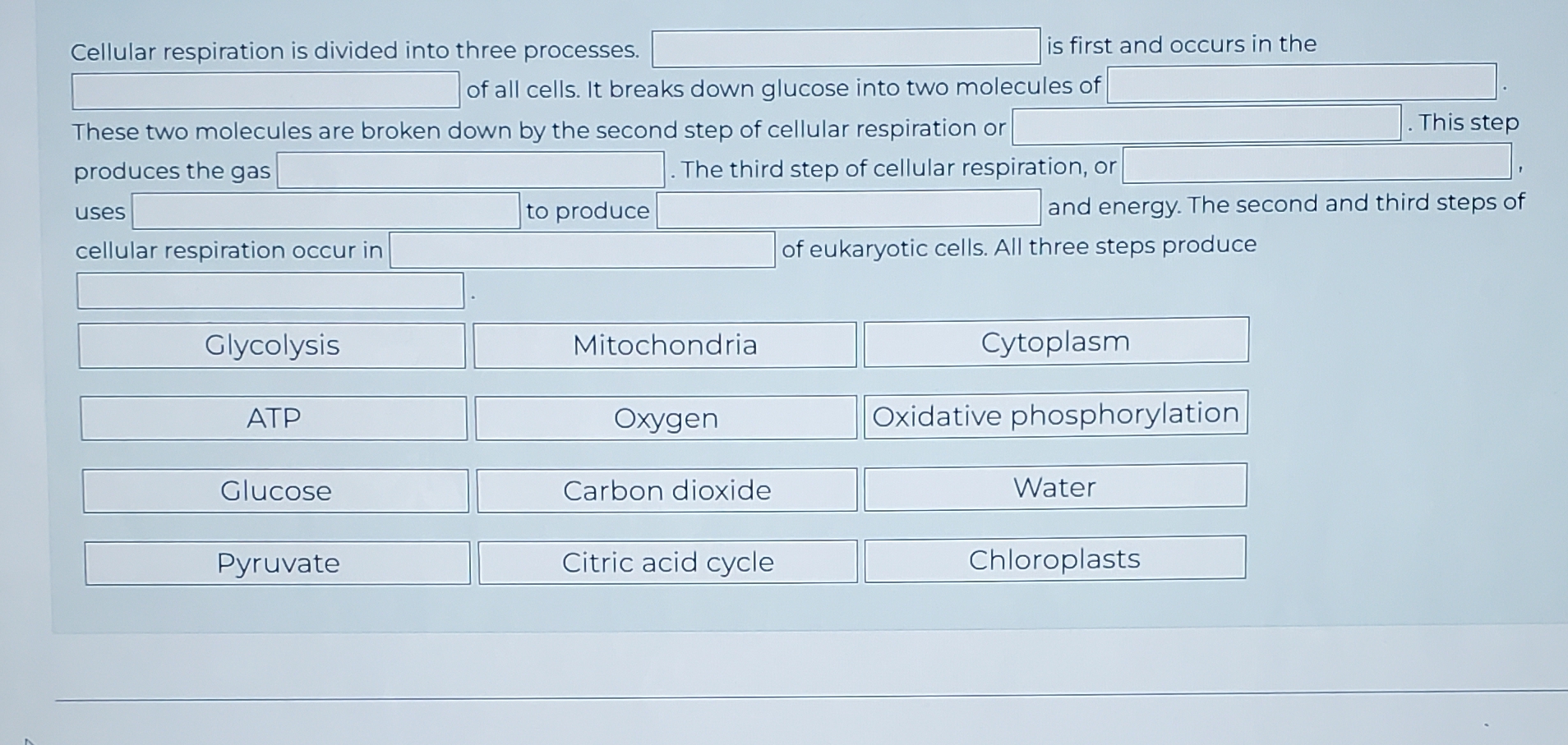 Solved Cellular respiration is divided into three processes. | Chegg.com