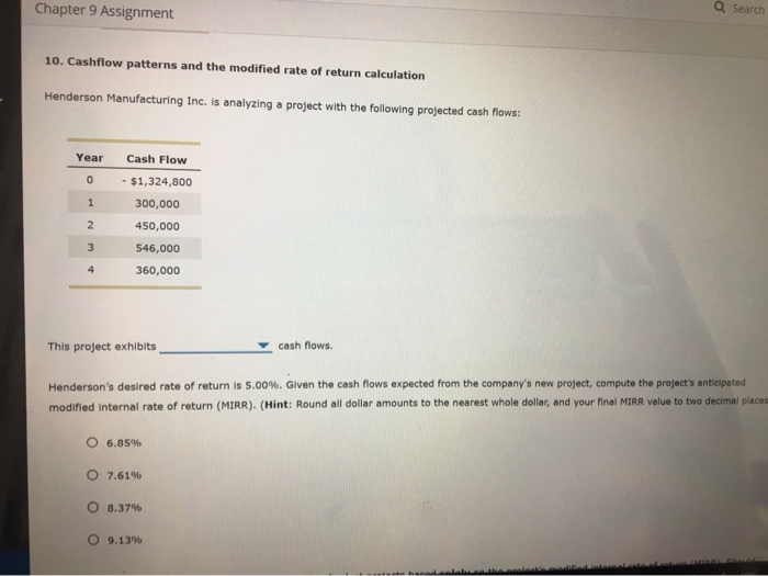 Solved Chapter 9 Assignment Q Search 10. Cashflow patterns | Chegg.com
