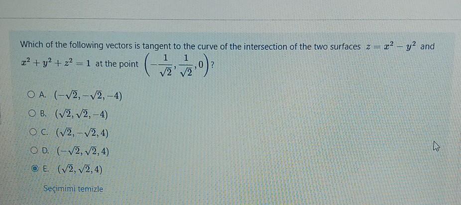 Solved Which of the following vectors is tangent to the | Chegg.com