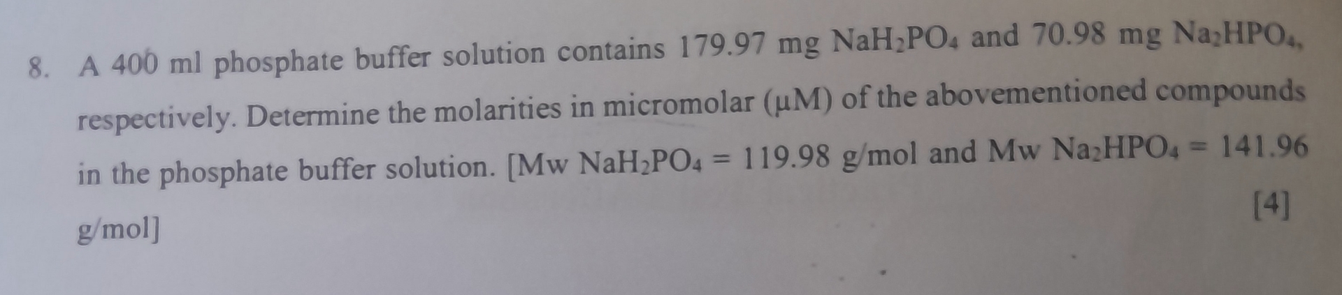 Solved A 400 ﻿ml phosphate buffer solution contains | Chegg.com