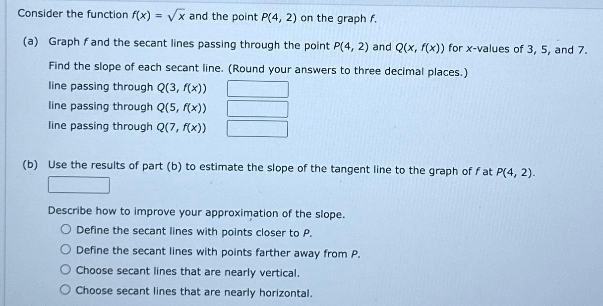 Consider the function f(x)=\\\\sqrt(x) and the point | Chegg.com
