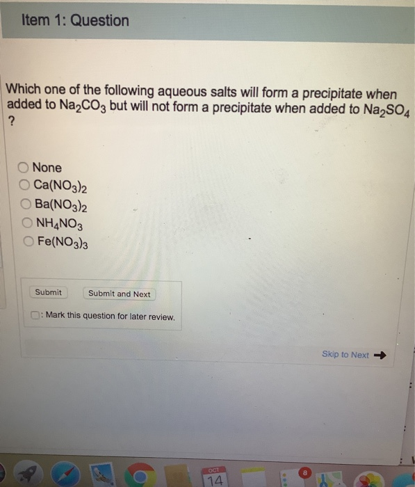Solved Item 1: Question Which one of the following aqueous | Chegg.com