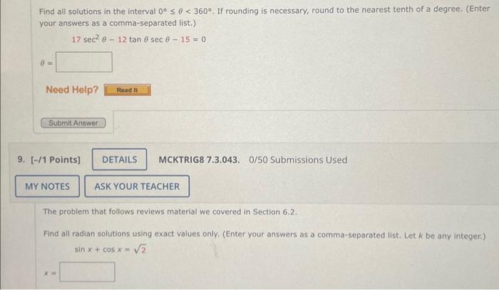 Solved Find all solutions in the interval 0∘≤θ
