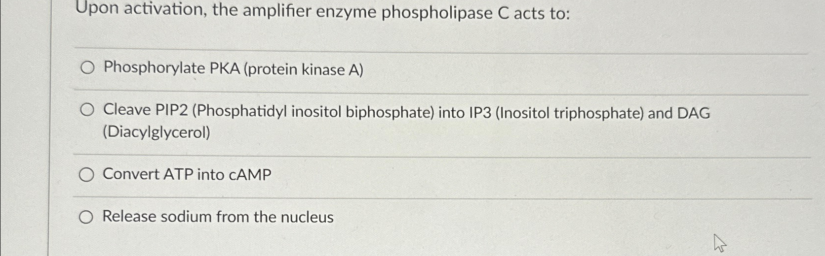 Solved Upon activation, the amplifier enzyme phospholipase C | Chegg.com