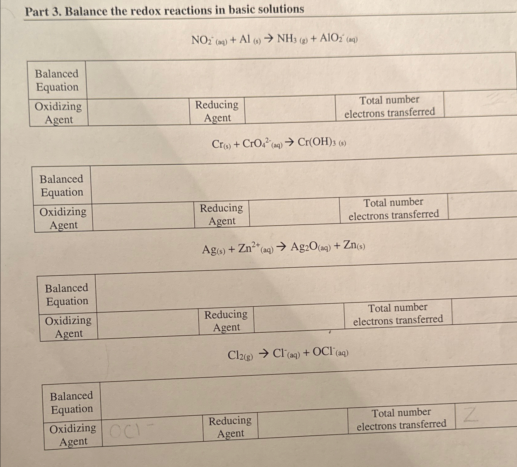 Solved Part 3. ﻿Balance the redox reactions in basic | Chegg.com