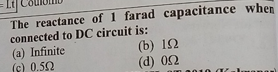 Solved The reactance of 1 ﻿farad capacitance when connected | Chegg.com