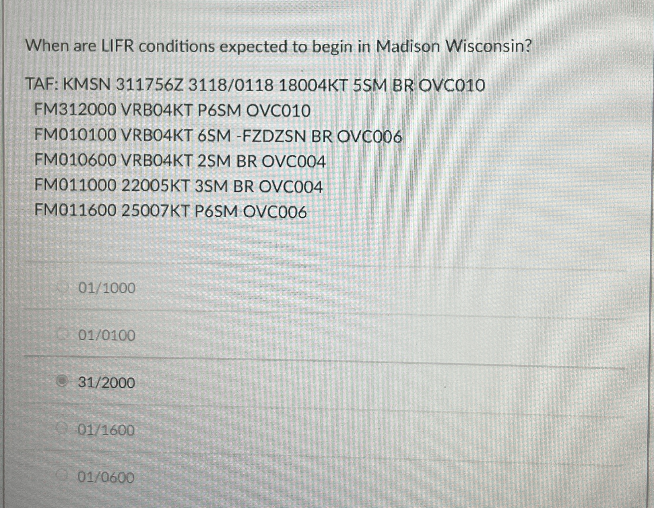 Solved When are LIFR conditions expected to begin in Madison | Chegg.com
