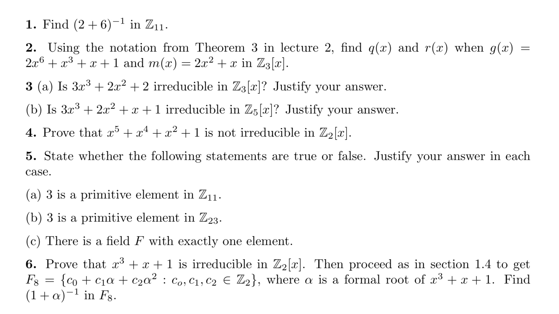 Solved Find (2+6)-1 ﻿in Z11.Using the notation from Theorem | Chegg.com