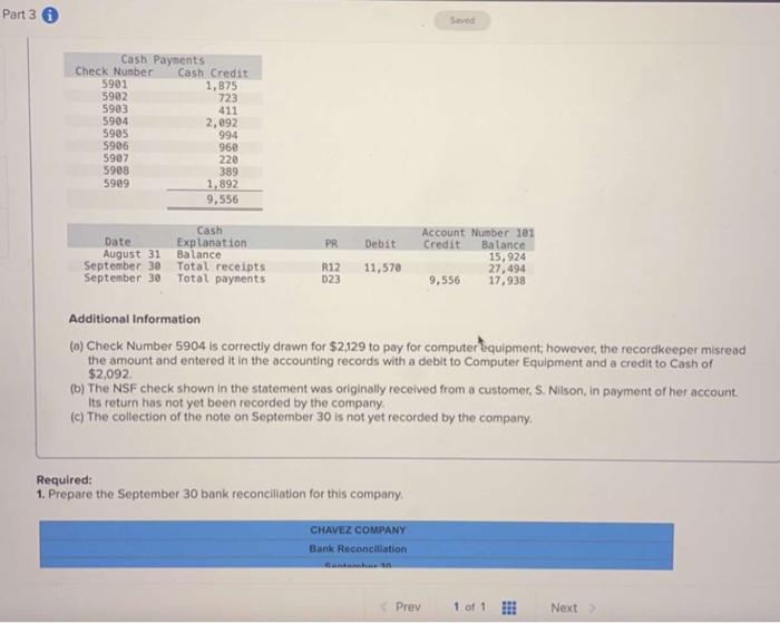 Solved ok Required: 1. Prepare the September 30 bank | Chegg.com