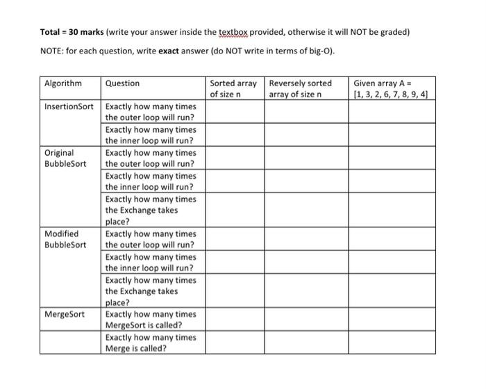 Solved Total = 30 marks (write your answer inside the | Chegg.com