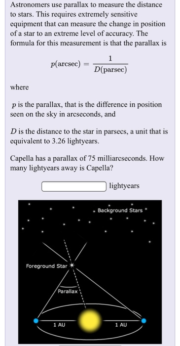 Solved Astronomers use parallax to measure the distance to | Chegg.com