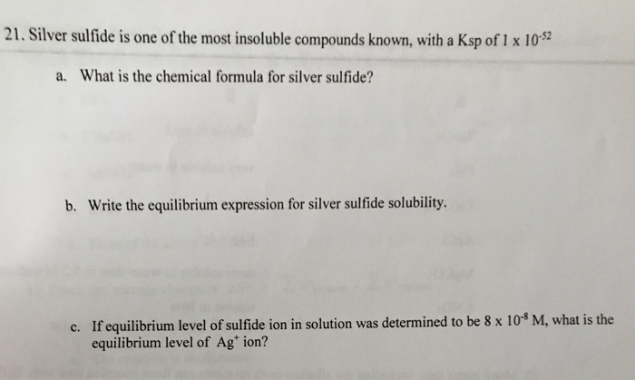 Solved: 21. Silver Sulfide Is One Of The Most Insoluble Co... | Chegg.com