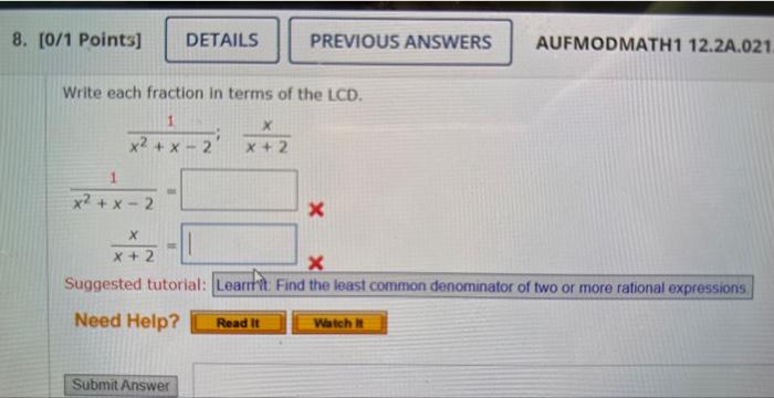 Solved Write each fraction in terms of the LCD. | Chegg.com