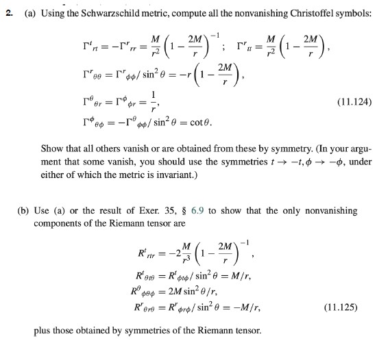 (a) ﻿Using the Schwarzschild metric, compute all the | Chegg.com